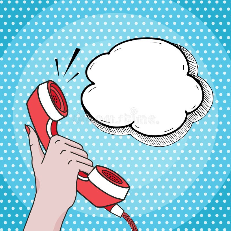 Woman Hand Holding a Phone with Speech Bubble, Vector Pop Art ...