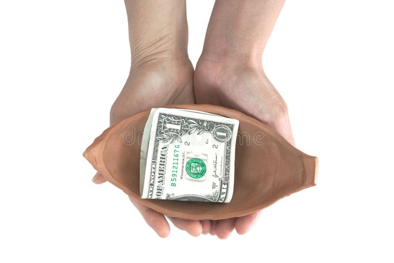 Woman Hand Holding Pottery with Single Dollar Note Stock Image - Image ...