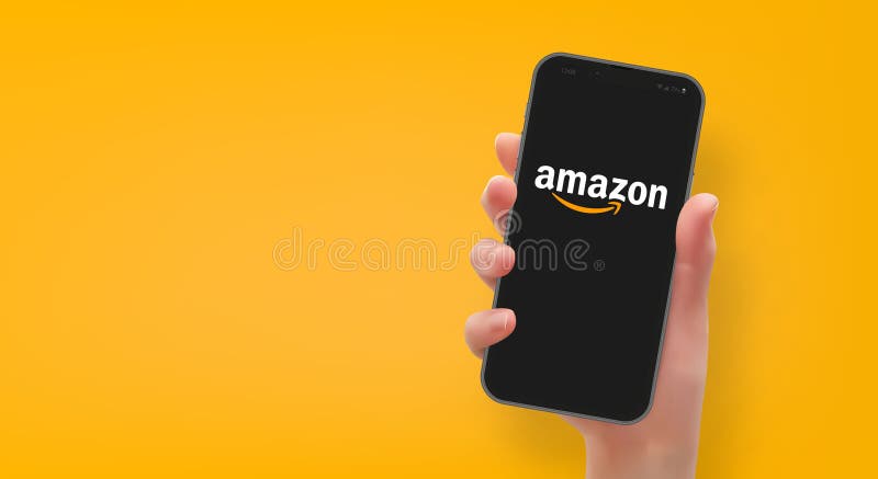 Woman Hand Holding the Smartphone with Logo Amazon, Vector Editorial ...