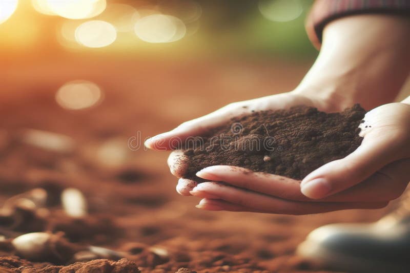 Woman hand holding a soil stock illustration. Illustration of gardening ...
