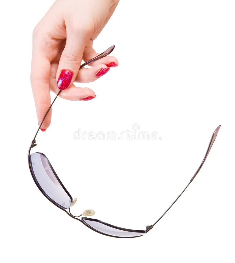Woman Hand Holding Sunglasses Stock Photo - Image of isolated, long ...