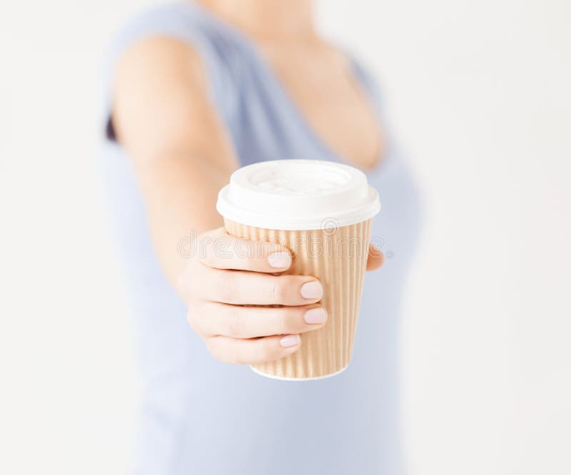 Woman Hand Holding Take Away Coffee Cup Stock Image - Image of full ...