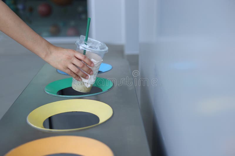 Woman Hand Holding Throwing Plastic Cup in Litter Bin Stock Image ...