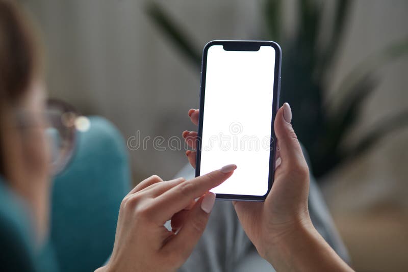 Woman Hand Holding Using Touch Mobile Phone White Screen Mockup Back ...