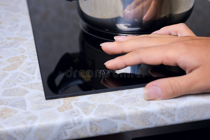 Woman Hand Includes Modern Induction Stove Stock Image - Image of heat ...