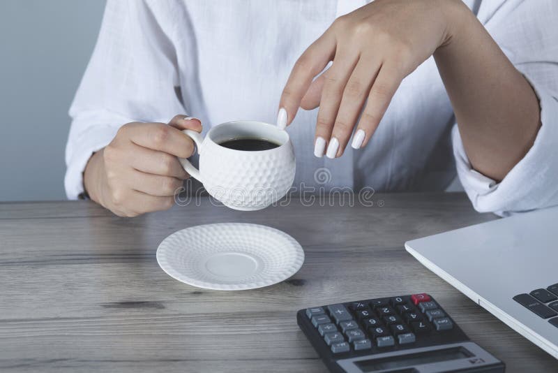 Woman Hand Komputer with Coffee Stock Photo - Image of people, device ...