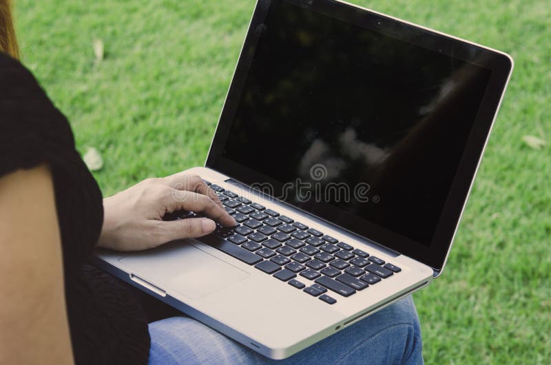 Woman hand laptop stock image. Image of home, student - 108320691