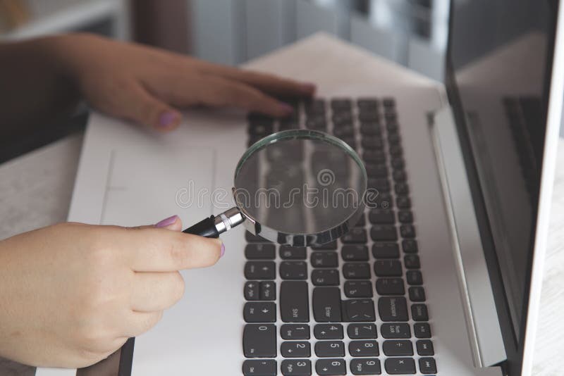 Woman Hand Magnifier with Computer Keyboard Stock Image - Image of ...