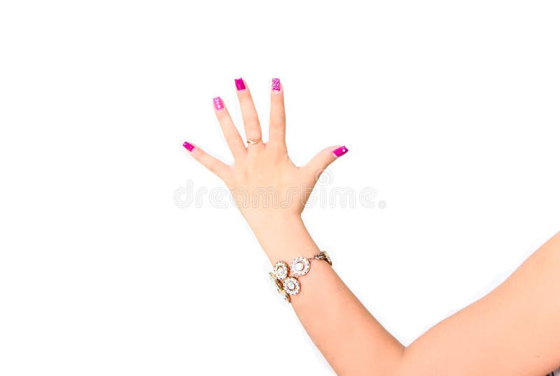 Woman Hand Making Gesture Five Isolated on White Background Stock Photo ...