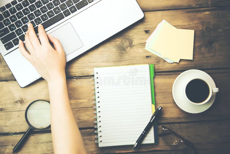 Woman Hand on Notebook Working in Office Stock Image - Image of working ...