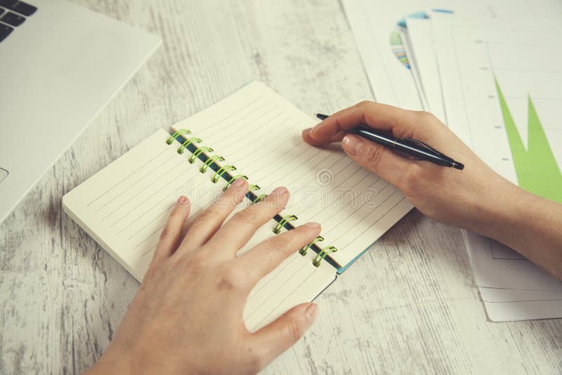 Woman Hand Notepad with Keyboard Stock Photo - Image of document ...