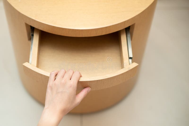 Woman Hand Opening a Drawer in the Wooden Table Stock Photo - Image of ...