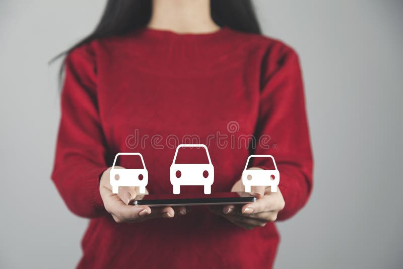 Woman Hand Phone with Car Models Stock Photo - Image of smart ...