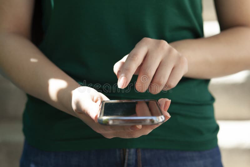 Woman Hand Phone on the Stairs Stock Image - Image of looking, people ...