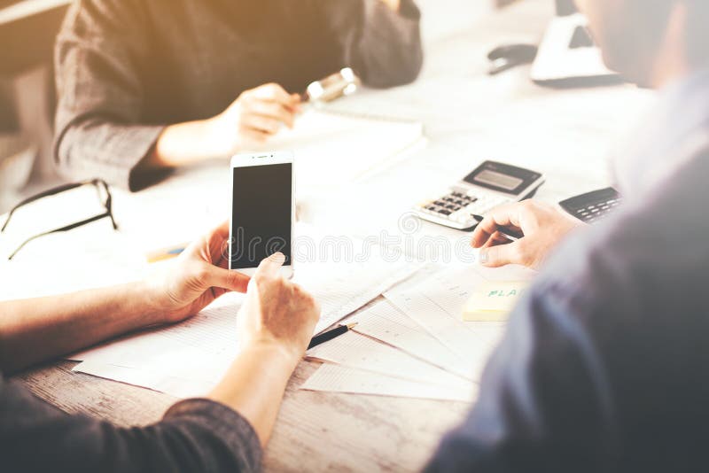 Woman Hand Phone with Team Work Stock Image - Image of woman, phone ...