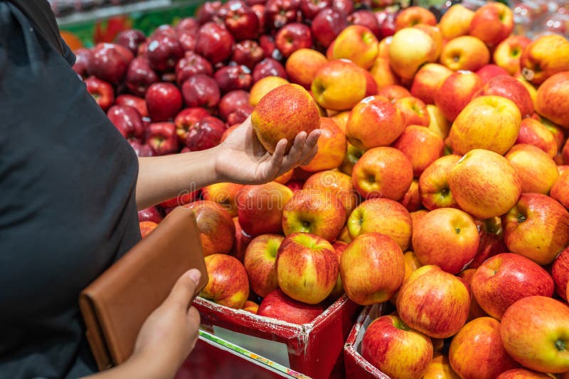 Woman Hand Picking Apple at Fruit Store Stock Image - Image of healthy ...