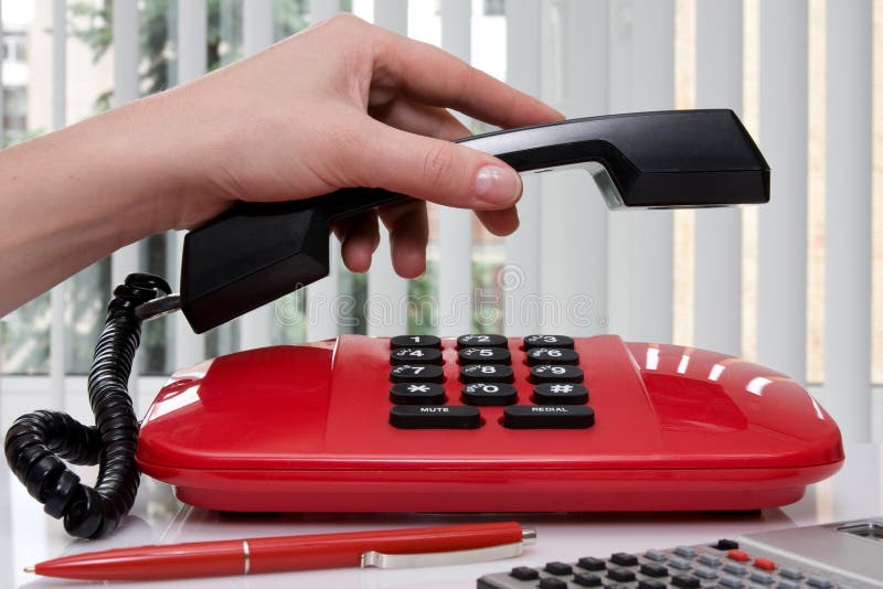Woman Hand Picking Up the Phone Receiver. Stock Photo - Image of single ...