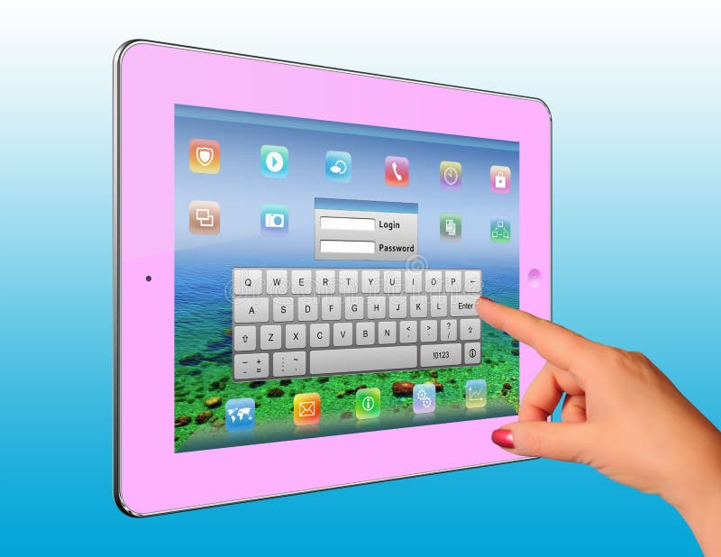 Woman Hand Point a Tablet Pc Stock Image - Image of screen, information ...