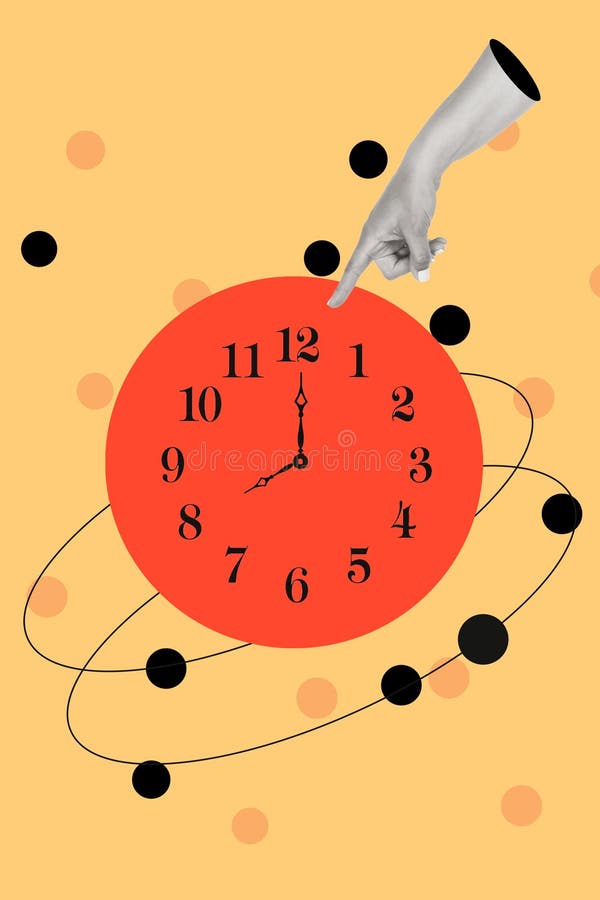 Woman Hand Pointing a Red Clock Which Marks Eight O Clock on an Orange ...