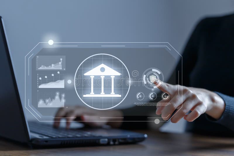 Woman Hand Press Shield Button To Unlock the Security System on Virtual ...