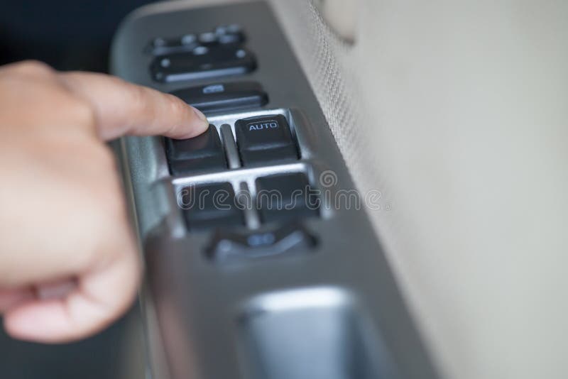 Woman Hand Pressing Button Controlling Window Stock Image - Image of ...