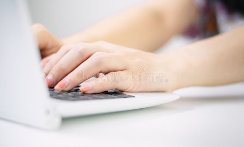 Woman Hand Pressing Computer Keyboard Concept Business Working in ...