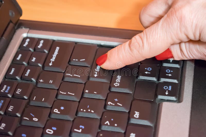 Woman Hand Pressing `enter` Button on Computer Stock Image - Image of ...