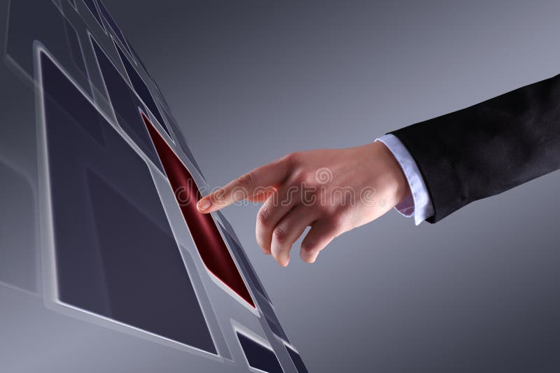 Woman hand pressing stock illustration. Illustration of concept - 38505882