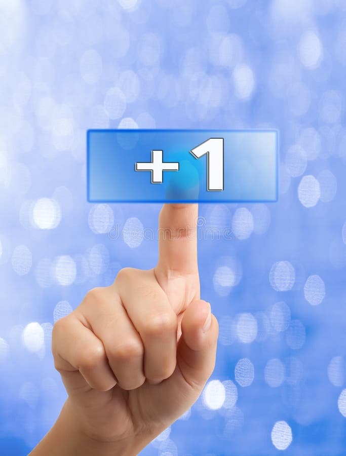 Woman Hand Pressing Plus One Button Stock Photo - Image of connection ...