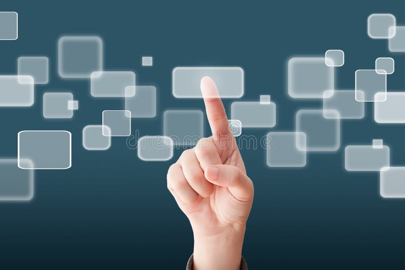 Woman Hand Pushing On A Touch Screen Button Stock Illustration ...