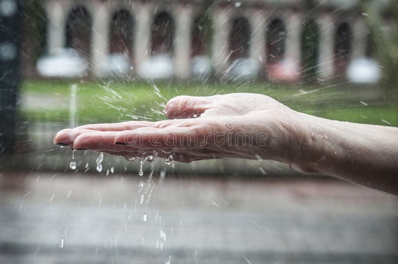 Woman hand in the rain stock photo. Image of cold, nature - 125702488