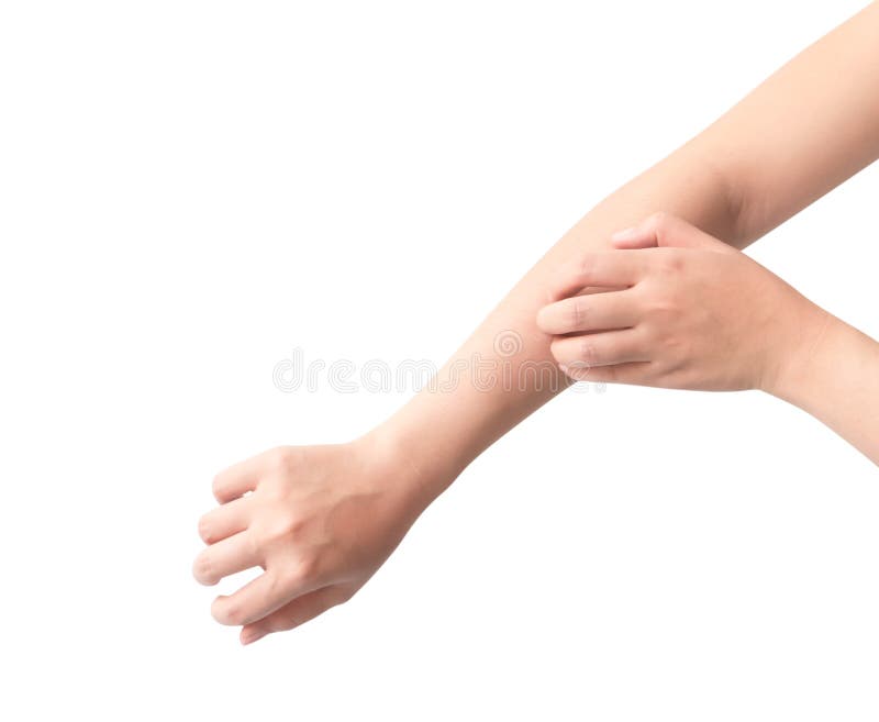 Man Hand Scratching Arm on White Background Stock Photo - Image of ...