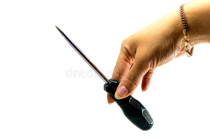 Woman Hand with Screwdriver. on White, Clipping Path Included Stock ...