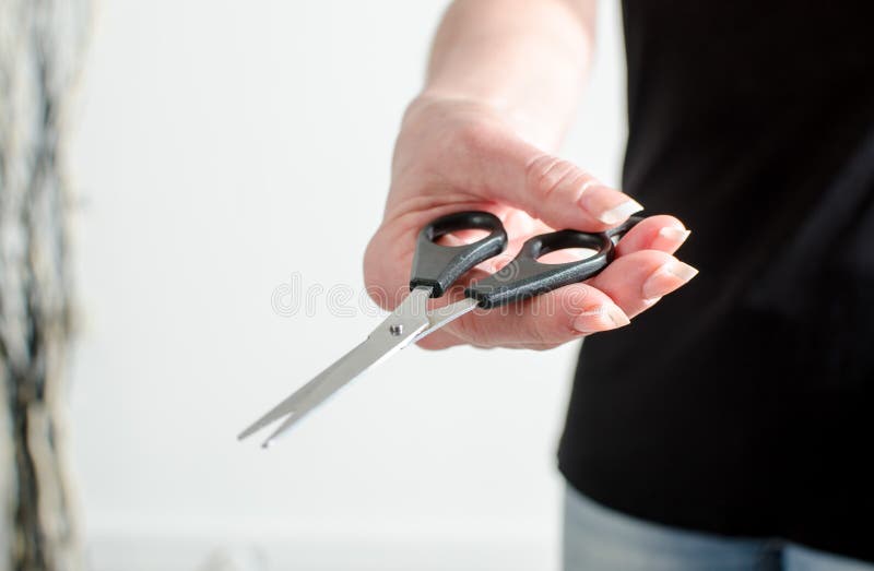 Woman Hand Showing a Pair of Scissors Stock Image - Image of equipment ...