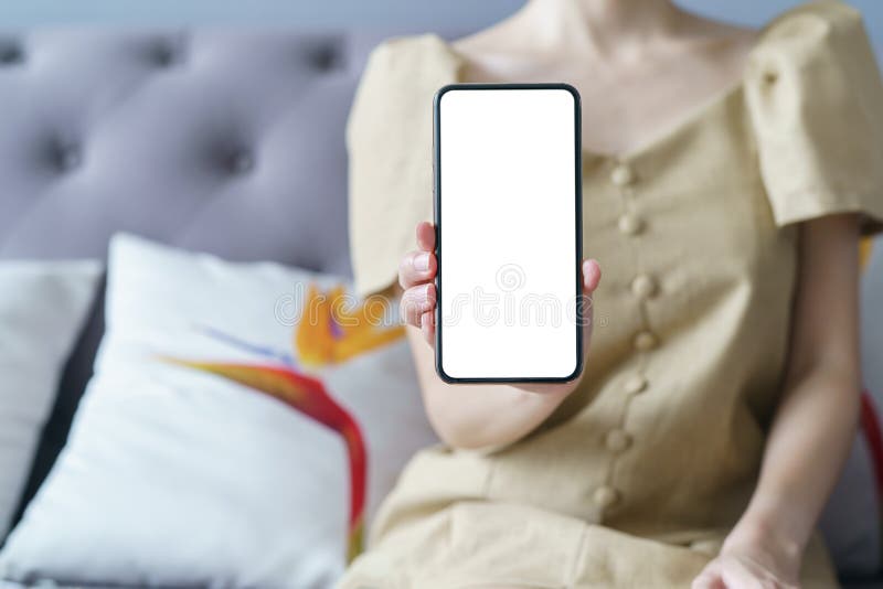Woman Hand Showing Smart Phone Blank Screen Stock Image - Image of ...