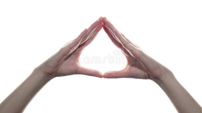 Woman Hand Showing Triangle Sign on White Isolated Background Stock ...