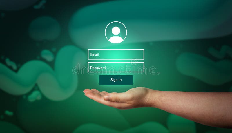 Woman Hand Showing VR Interface of Login. Stock Illustration ... Woman Hand Showing VR Interface of Login. Stock Illustration ...