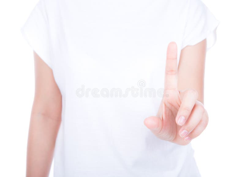 Woman Hand Simulating Pressing a Button Over Body Stock Photo - Image ...
