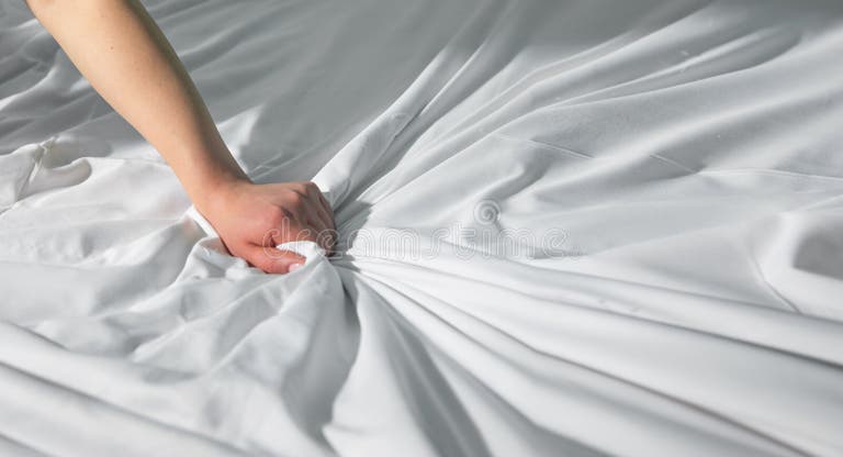 Woman Hand Squeezing White Bed Sheet during Orgasm Stock Image - Image ...