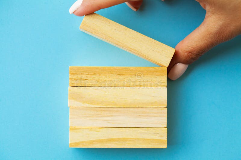 Woman Hand Stacked Wooden Blocks with Space for Text Stock Photo ...