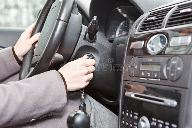 Woman Hand Starting a Car Engine Stock Image - Image of position ...