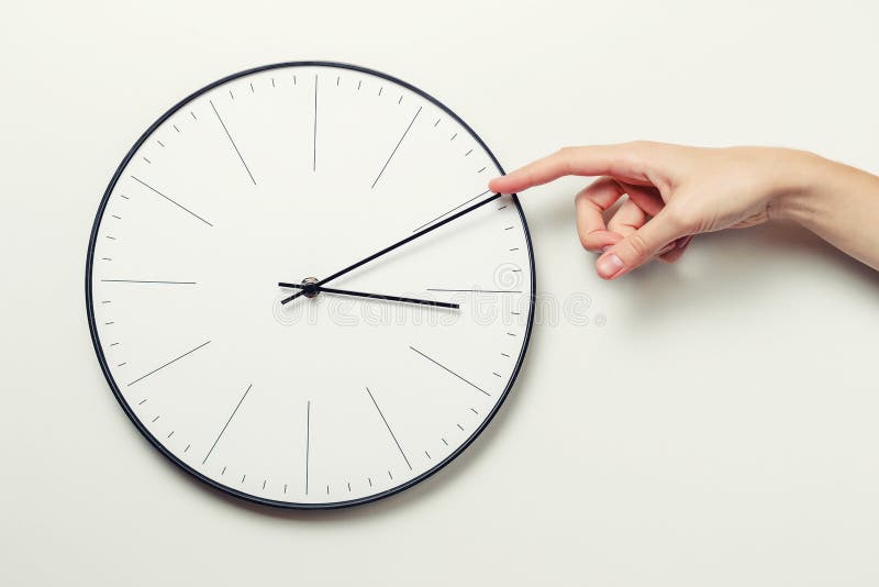 Woman Hand Stop Time on a Round Clock, Time Management and Deadline ...