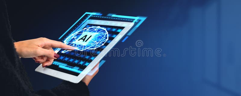 Woman Hand with Tablet and AI Brain Stock Image - Image of intelligence ...
