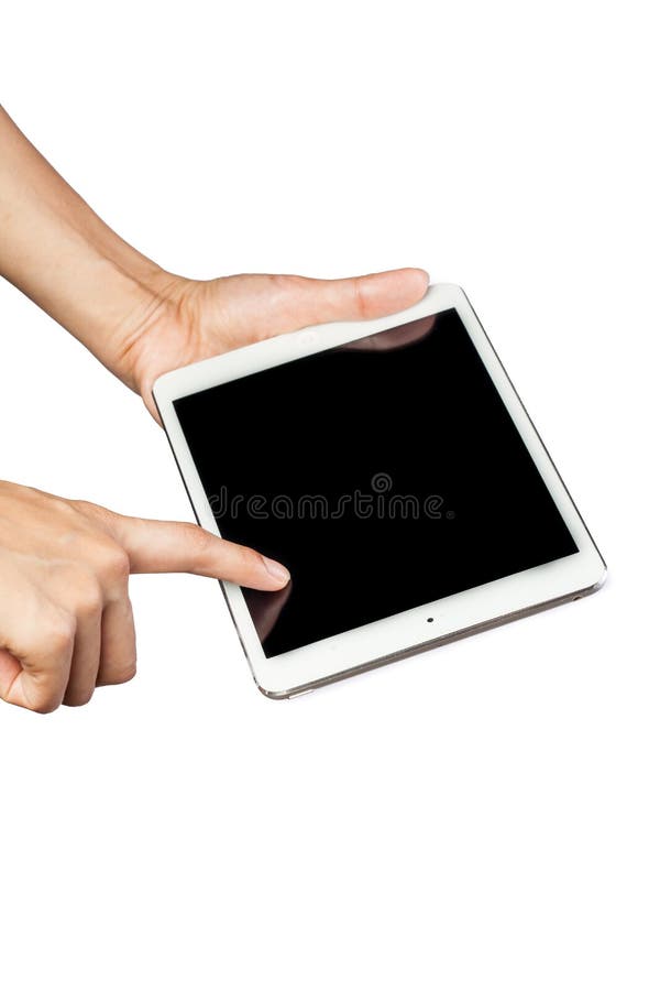 White Tablet with a Blank Empty Screen in the Hands Stock Photo - Image ...