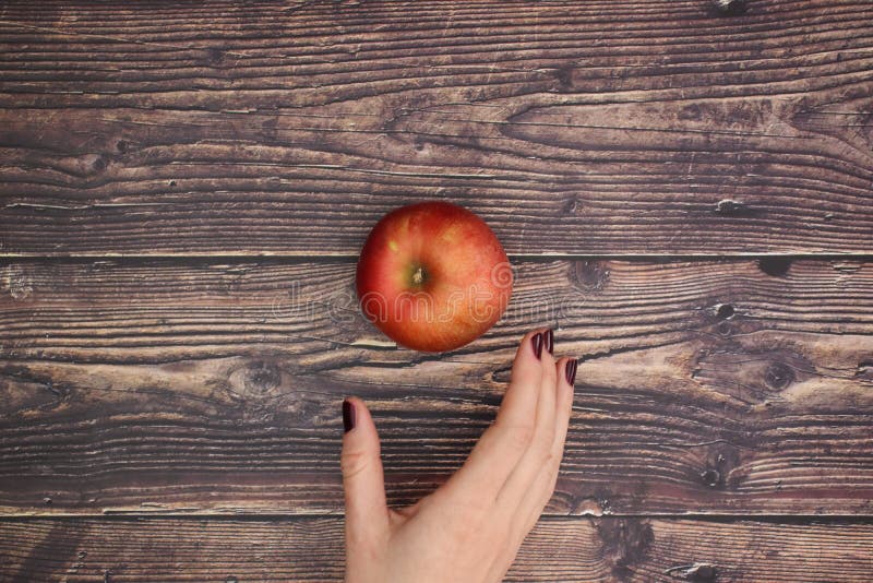 Woman hand take apple stock photo. Image of juicy, color - 142882598