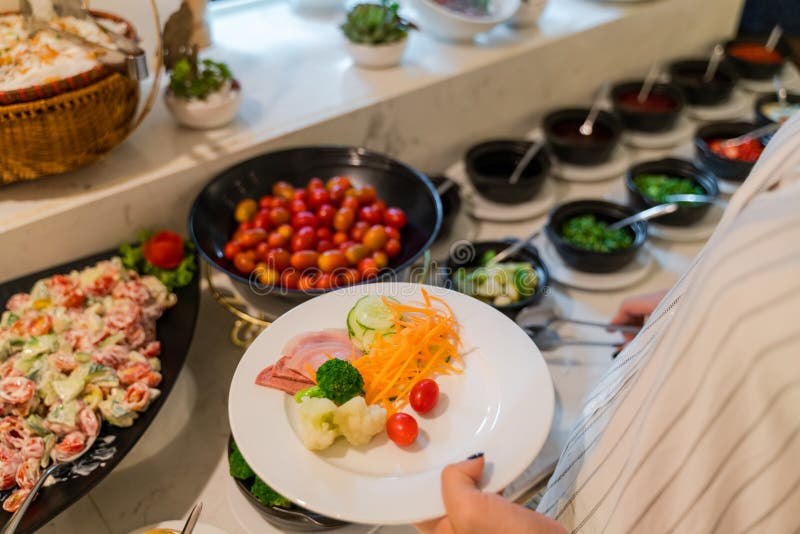 Woman Hand Taking Food in Buffet Stock Image - Image of business, hotel ...