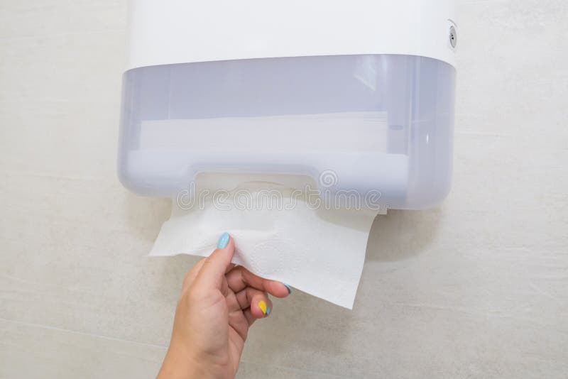 Woman Hand Taking Paper Towel Stock Image - Image of public, household ...