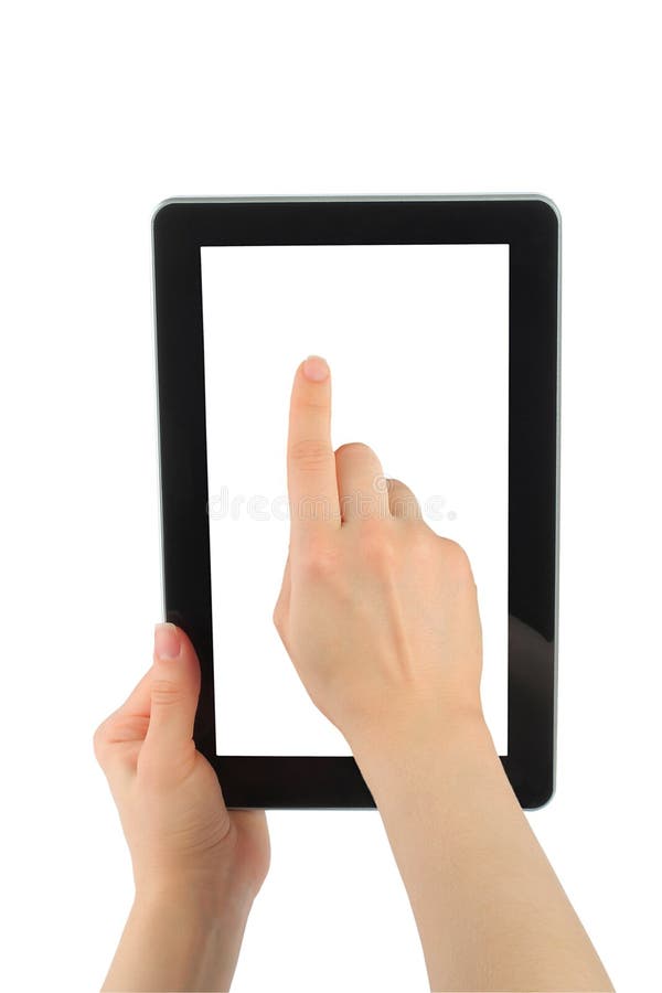 Woman Hand with Touch Screen Device Stock Image - Image of laptop ...