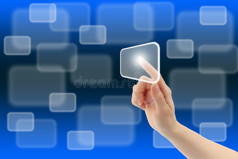 Home Automation Hand Touch Smart Phone Screen with Symbols on Kitchen ...