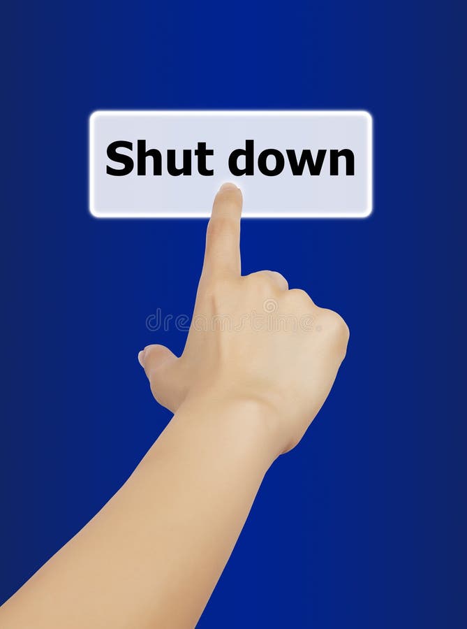 Woman Hand Touching Button Shut Down Keyword Stock Photos - Free ...
